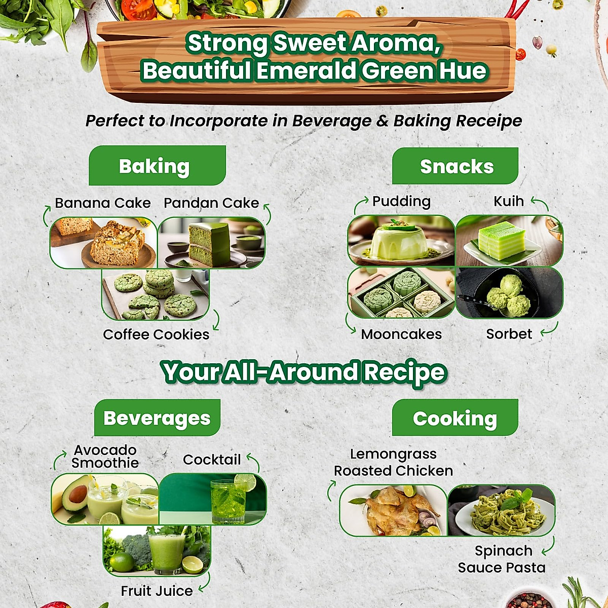 Pandan Extract Concentrate for Bakery & Beverage 60g | Standardized Plant Extract of the East, Fresh Natural Asian Gourmet Flavoring Ingredient