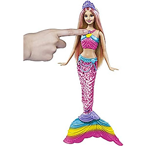 Barbie Dreamtopia Doll, Rainbow Lights Mermaid with Glimmering Light-Up Rainbow Tail, Headband and Blonde Hair