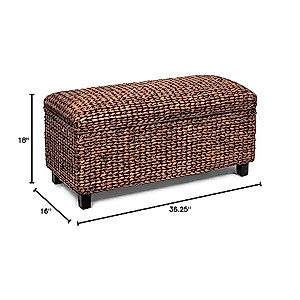 BIRDROCK HOME Wicker Storage Ottoman Bench with Lid - Large Rattan Chest for Blankets, Towels, and Shoes - Decorative Woven Trunk for Bedroom, Living Room, or Patio - Safety Hinges - Brown Wash