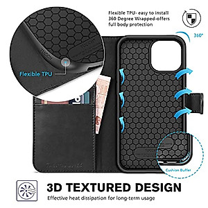 TUCCH Case for iPhone 13 Wallet Case, PU Leather Flip Folio Case with [Shockproof TPU Inner Shell], RFID Blocking Card Holder Kickstand Phone Cover Compatible with iPhone 13 6.1-inch 2021, Black