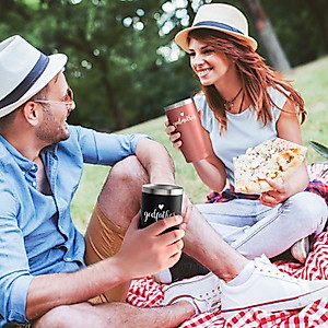 LiqCool Godparents Proposal Gift, Godmother & Godfather Insulated Tumbler Set with Keychain, Godparents Gift from Godchild, God Parents Presents for Mother's Day Baptism, 20oz Black & Rose Gold