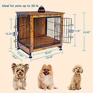COPAW Dog Crate Furniture - 27 Inch Wooden Wire Pet Kennels with Double Doors Cushion and Adjustable Feet Indoor Pet House End Table Furniture Style Dog Crate for Small Medium and Large Breeds Dogs