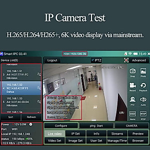 Portable 7 Inch CCTV Tester-Support up to 6K IP Camera Test- AHD, TVI, CVI & CVBS Analog Camera Test-RJ45 Cable TDR Tester with PoE/IP Discovery/HDMI in & Out/Built in WiFi/PTZ