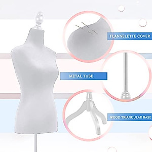 Dress Form Mannequin Torso with Wooden Tripod Stand, 50-63 inch, Adjustable Height for Clothing Display, Sewing, Photographing, Portable Female Body Shape,White