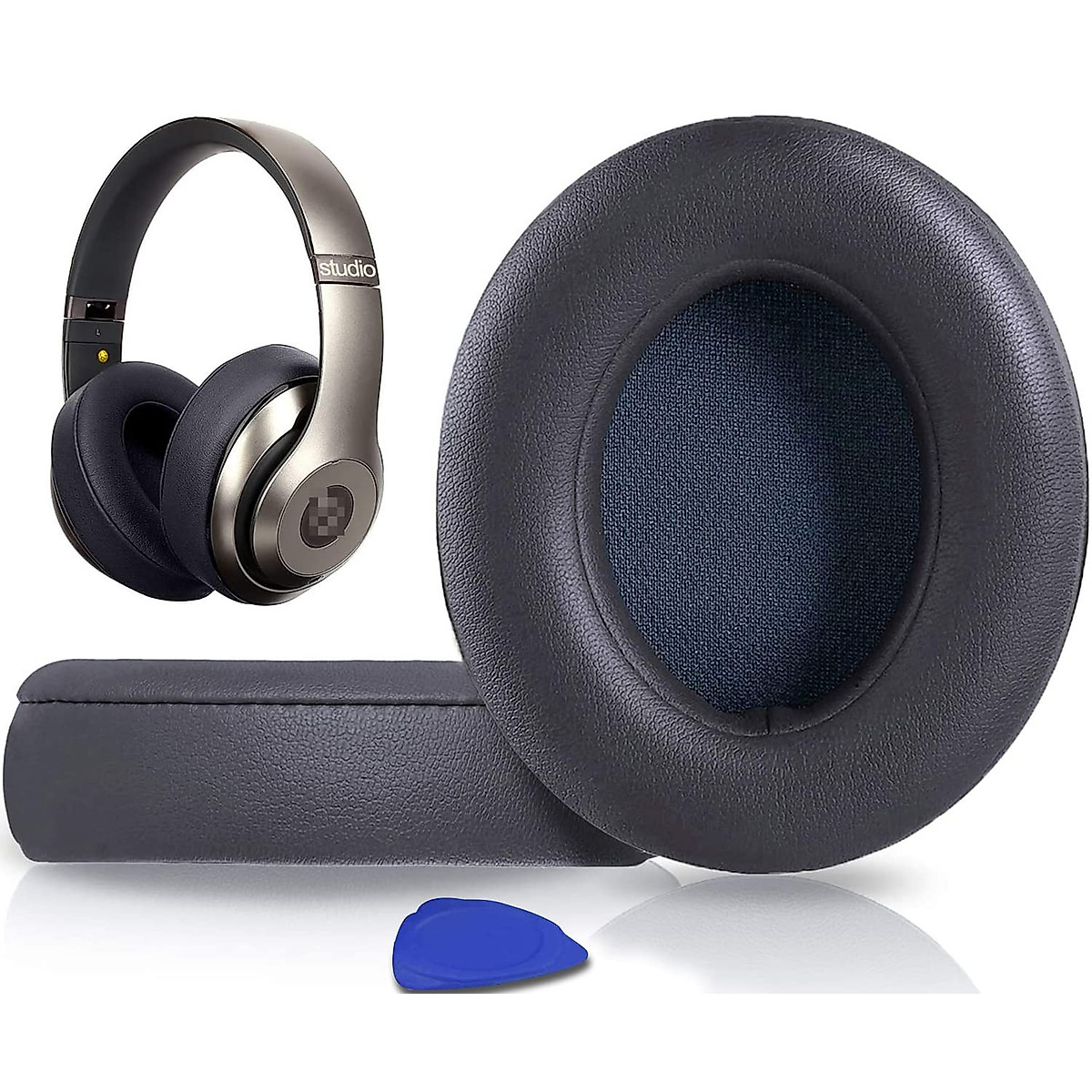 SoloWIT Replacement Ear Pads Cushions for Beats Studio 2 & Studio 3 Wired & Wireless Headphones, Earpads with Soft Protein Leather, Noise Isolation Memory Foam, Added Thickness - Titanium