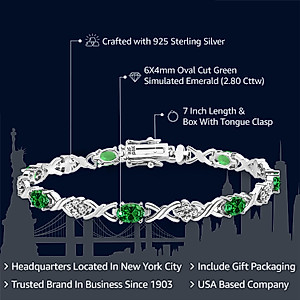 Gem Stone King 925 Sterling Silver Green Simulated Emerald Tennis Bracelet For Women (2.80 Cttw, Gemstone Birthstone, Oval 6X4MM, 7 Inch)