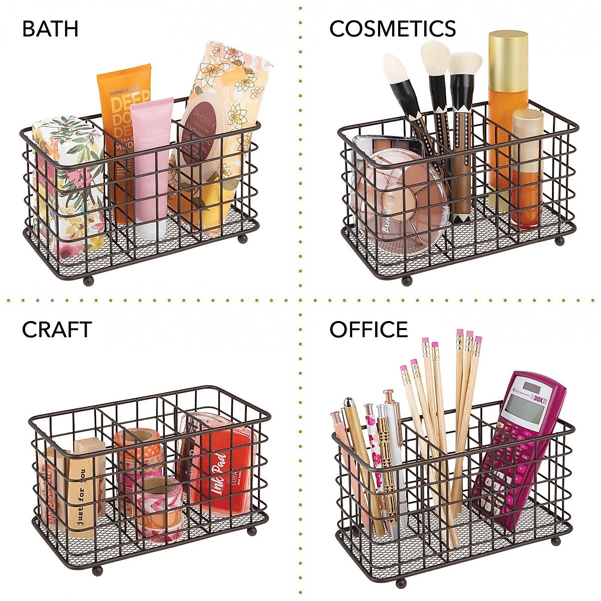 mDesign Farmhouse Modern Metal Wire Cutlery and Utensil Storage Organizer Bin for Kitchen, Pantry, Table and Countertop - Utensil Caddy Holds Forks, Knives, Spoons, Napkins - 3 Sections - Bronze