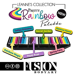 Fusion Body Art Pro Quality Professional Face Painting Palette - Leanne's Pretty Rainbow | Hypoallergenic Safe & Non-Toxic - Perfect for Full Face Designs and Cheek Art | US FDA and EU compliant
