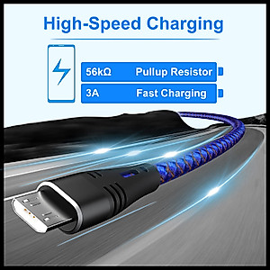 PS4 Controller Charging Cord 6 ft 2Pack Nylon Braided Extra Long Micro USB 2.0 High Speed Data Sync Cable Compatible for Playstaion 4, PS4 Slim/Pro, Xbox One S/X Controller, Android Phones(Blue)