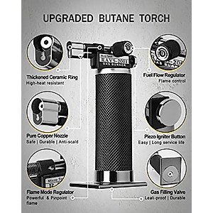 ravs Butane Torch Lighter with DUAL Flame Mode, Refillable Kitchen Torch Lighter Cooking Torch, Blow Torch with Safety Lock and Adjustable Flame, Soldering Torch for Welding, Resin Art, Industrial