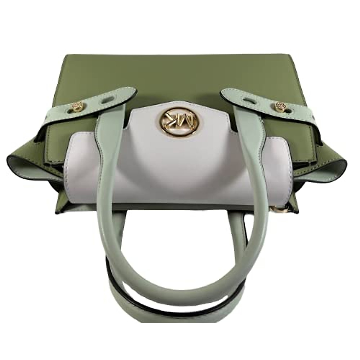Michael Kors Carmen Medium Color-Block Faux Saffiano Leather Belted Satchel (light Sage Multi)