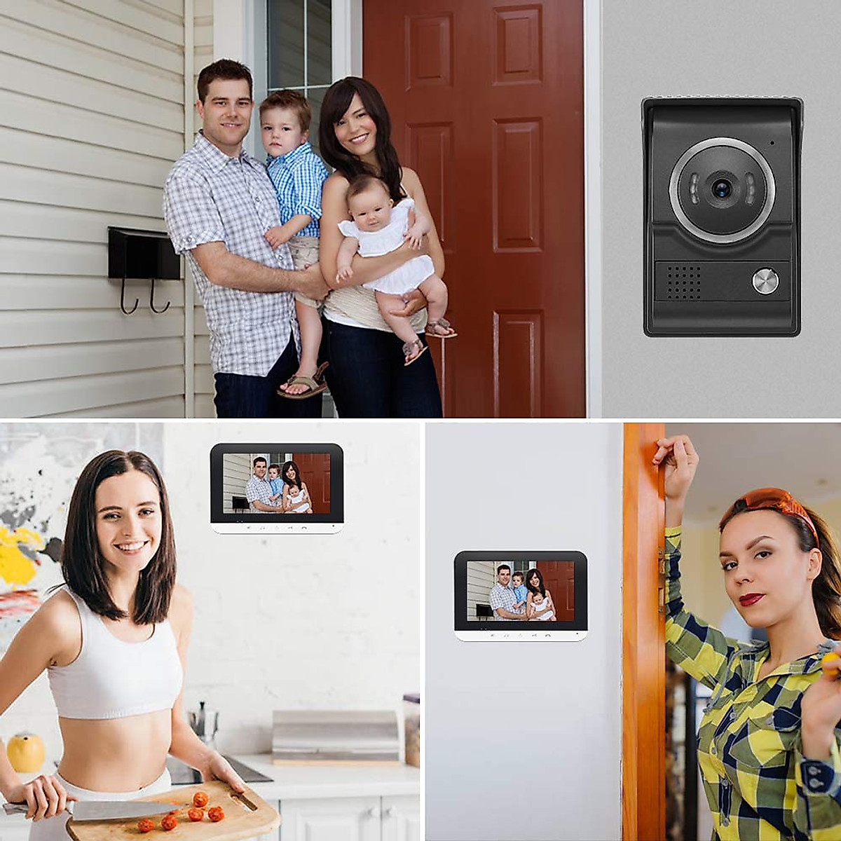 Video Intercom System, 7 Inch doorbell with Camera and Monitor, Video doorbell with IR-Cut Rainproof Outdoor Camera Visual Two-Way Intercom Audio Remote Unlock(1 Camera & 2 Monitors)