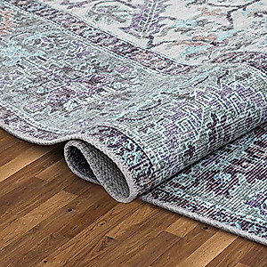 Well Woven Macon Ivory Machine Washable Vintage Style Updated Classic Distsressed Persian Area Rug (5'3" x 7'3")