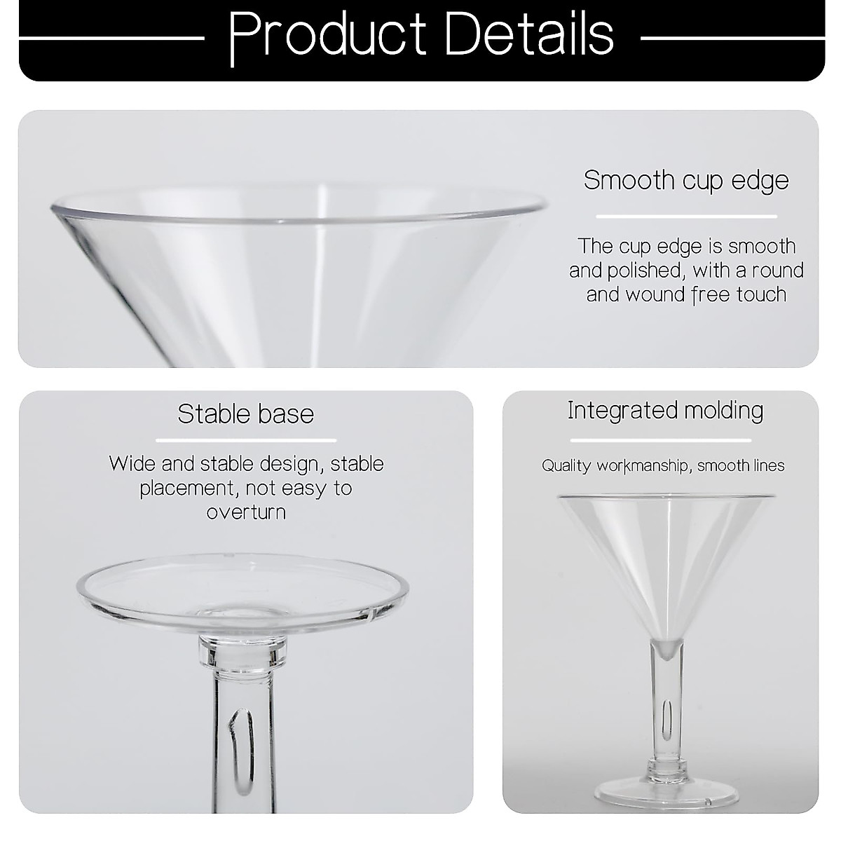 6PC Acrylic Martini Glasses, 7oz Plastic Martini Glasses Made of Shatterproof Plastic,Unbreakable and Perfect for Poolside, Outdoors, Camping, and More Use, Reusable Cocktail Glasses, Crystal Clear