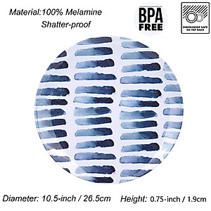 KX-WARE Blue Stripe Melamine Plates, 10.5-inch Dinner Plates set of 6