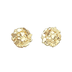 10K Yellow Gold Nugget Earrings Round Nugget 10 mm