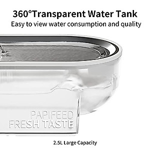 Cat Water Fountain - 304 Stainless Steel Tray, Ultra-Quiet Pump, Emergency Water Storage, Transparent Water Tank with Water Level Indicato, 84oz/2.5L, Oval Design Suitable for a Variety of Pets