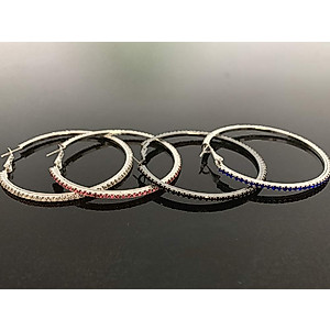 Silver Plated Women Hoop Earrings Bridal Wedding Black White Pink Crystal Rhinestone EarBrings (Black)