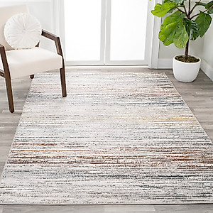JONATHAN Y SOR200E-8 Loom Modern Strie' Indoor Area Rug, Solid & Striped, Transitional, Traditional, Bedroom, Kitchen, Living Room, Easy-Cleaning, Non-Shedding, 8 X 10, Gray/Blue/Orange