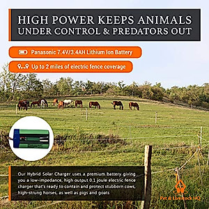 Solar Powered Electric Fence Charger - 2 Mile Solar Panel Energizer for Livestock - Solar Fencer Battery Powered Hot Wire Fencing - Protect Horses, Cattle, Sheep, Goats, Pets