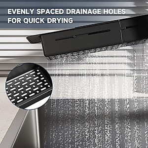 NiHome 17.5’’x15.3’’ Roll Up Dish Drying Rack with Side Utensil Holder Tray Over Sink Detachable Foldable Collapsible Stainless Steel Multipurpose Kitchen Drainer (Black)