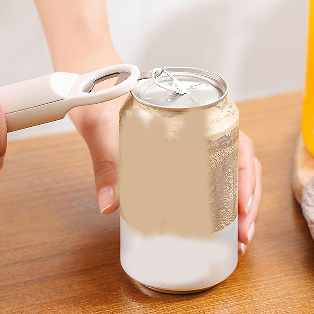 Stainless Steel Adjustable Cap Screwer 3 in 1 Multifunctional Retractable Jar Bottle Opener Pop Tab Opener Auxiliary Bottle Opening Tool Scientific Lever Principle (Beige)