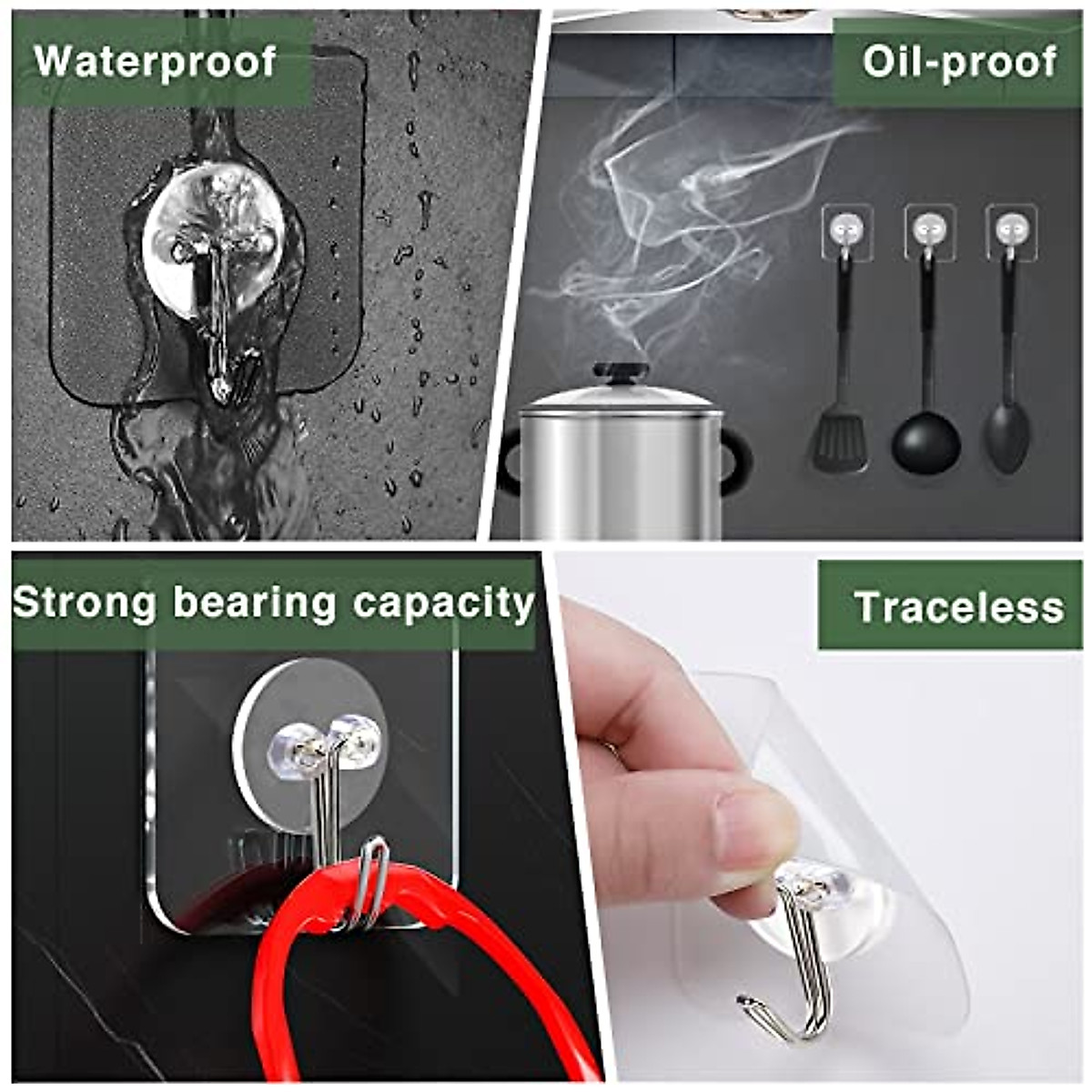 AROIC Adhesive Hooks for Hanging, 58 Packs Command Hook Heavy Duty Self Adhesive Wall Hooks 20 lbs / 9 kg (Max), Removable, Waterproof Hook for Bedroom Kitchen Bathroom