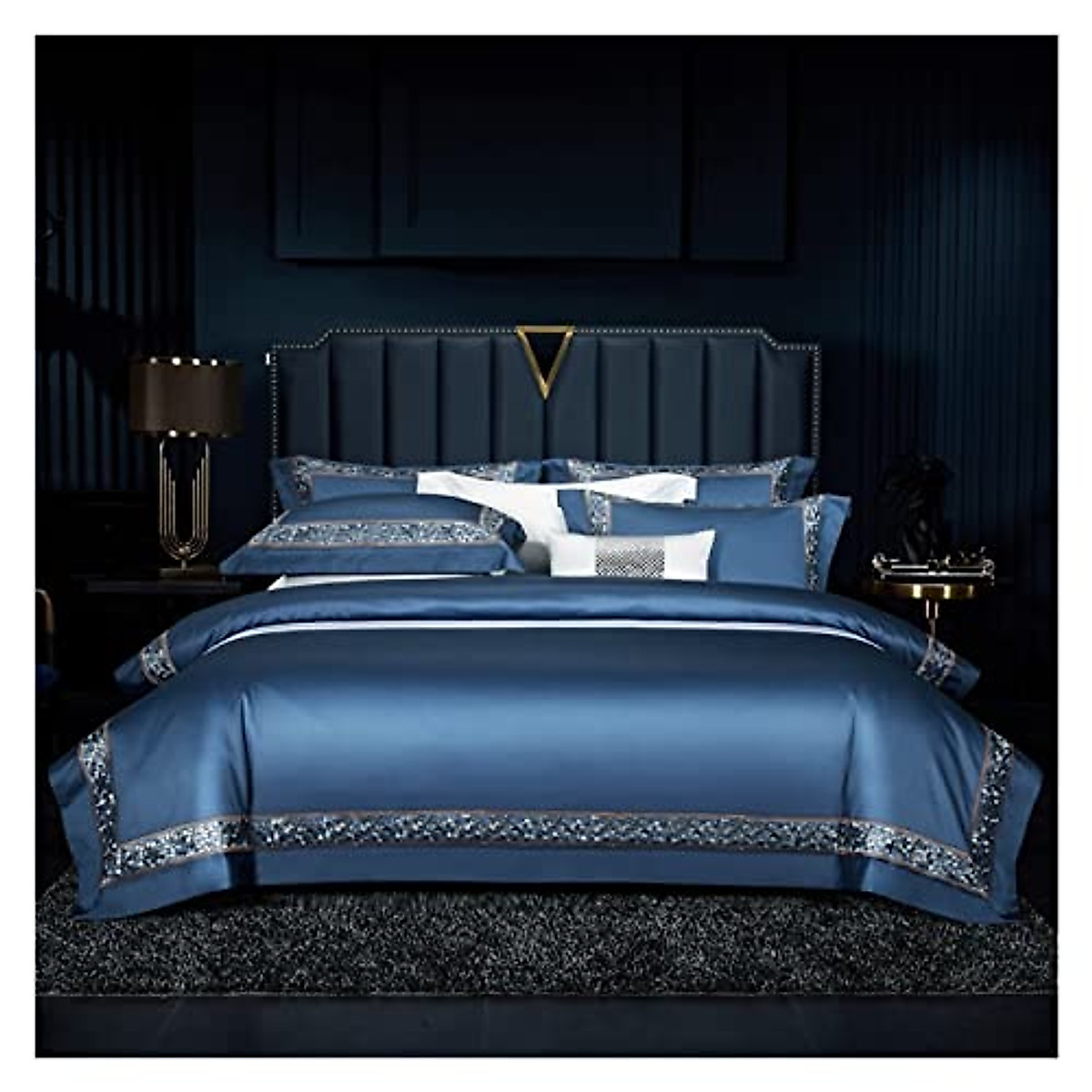 TBGFPO Cotton Bedding Set Blue Embroidery Duvet Cover Set 4 Pieces Silk Soft Sheet Pillowcase (Color : D, Size : 1.8 * 2.0m)