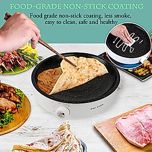 Electric BBQ Grill,Smokeless Indoor Coated Griddle Pan,10 Inch Round Nonstick Plate Portable, Medical Stone Coating Easy Cleaning,Grilling Surface Perfect for Cooking BBQ and Party Barbecue