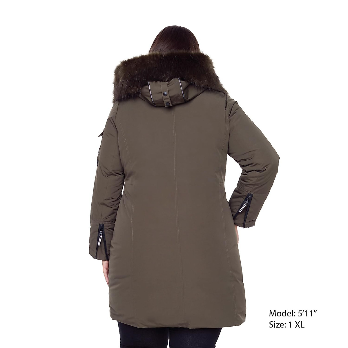 ALPINE NORTH Women’s Navy Vegan Down Long Parka Jacket (Plus Size) - Water Repellent, Windproof, Insulated Winter Coat with Faux Fur Hood,Olive, X3X-Large