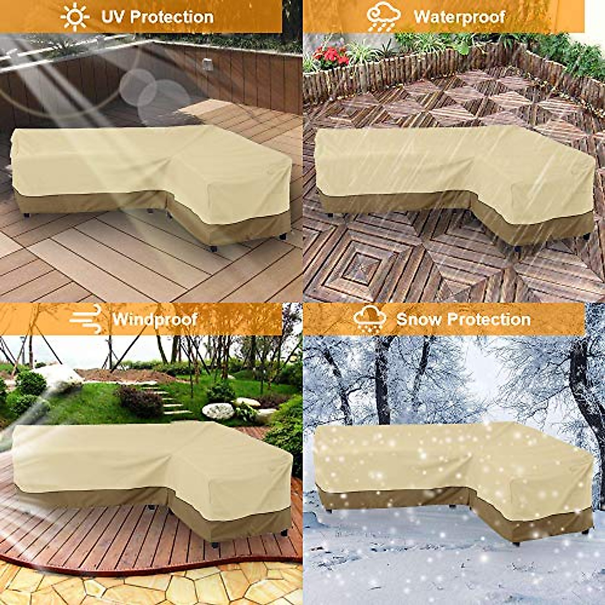 Homsky Outdoor Sectional L Shaped Sofa Cover, 104 inch Patio Furniture Covers Waterproof, Durable Fabric Garden Couch Protector Designed with Windproof Straps and Air Vent(L-Shape Right Facing)