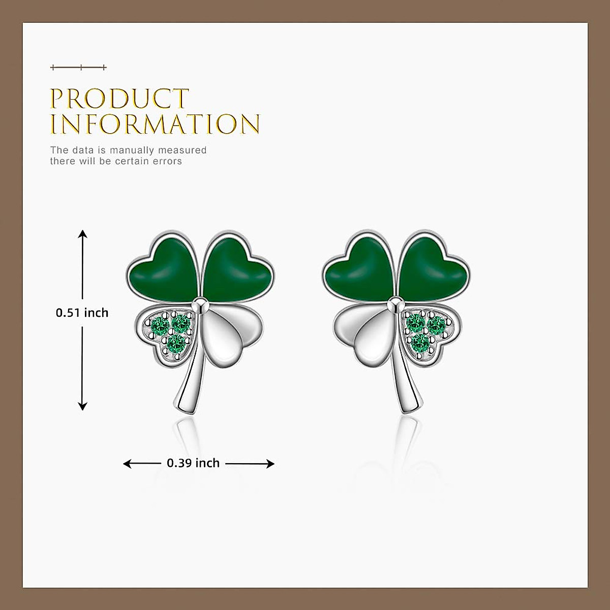S925 Sterling Silver Heart Four Leaf Clover Shamrock Earrings for Women Irish Emerald Crystal Piercing Stud Charm Valentine ST Patricks Day Earring