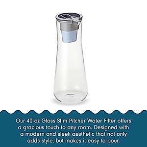 Hydros | 40oz Water Filter Glass Slim Pitcher | Powered by Fast Flo Tech | Dishwasher Safe | 40 Second Quick Fill-Up | 5 Cup Capacity Slim Pitcher | BPA Free