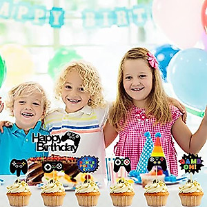 BIEUFBJI Video Game Cake Topper 11 pcs Video Game Theme Double Sided Glitter Cake Decoration, Birthday Party Supplies for Game Fans, Kids and Men