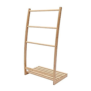 40 Bamboo 3 Tier Towel Rack Quilt Rack Stand or Blanket Rack Extra Tall freestanding Solid Wood Towel Rack with Bottom Storage Shelf for Living Room or Bedroom
