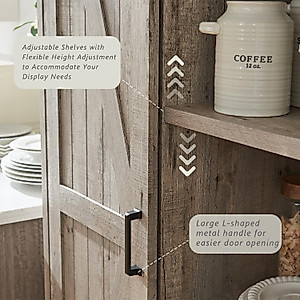 72” Tall Farmhouse Bookshelf, 32” Wide Large Modern Wooden Bookcase with Sliding Barn Door, 5-tier Display Cabinet with Adjustable Shelves, Storage Cabinet for Living Room, Bedroom, Light Grey