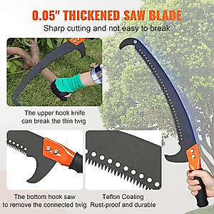 VEVOR Manual Pole Saw, 7.3-27 ft Extendable Tree Pruner, Sharp Steel Blade and Scissors High Branches Trimming, Branch Trimmer with Lightweight 8 Fiberglass Handles, for Pruning Palms and Shrubs