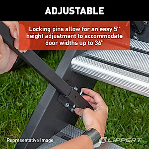 Lippert Solid Step Entry Assist Handrail, Accommodates Door Widths up to 36”, Easy Installation, Locking Pins for 5” Adjustment, for 5th Wheel RVs, Travel Trailers, Motorhomes - 799640, Black
