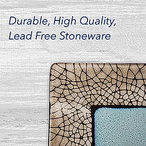 American Atelier Square Dinnerware Sets | Blue Kitchen Plates, Bowls, and Mugs | 16 Piece Stoneware Via Roma Collection | Dishwasher and Microwave Safe | Service for 4