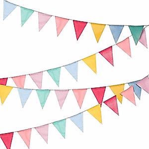 36 Flags Multicolor Pennant Flags Banner Pastel Bunting Laminated Burlap Banner Triangle Fabric Flag Banner for Party Decoration
