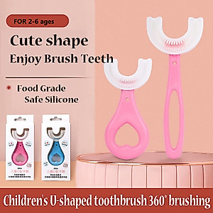 4PCS Kids U-Shaped Toothbrush,360° Toothbrush Kids,Food Grade Soft Silicone Brush Head,Oral Teeth Cleaning Design(Blue+Pink, 2-6 Ages)