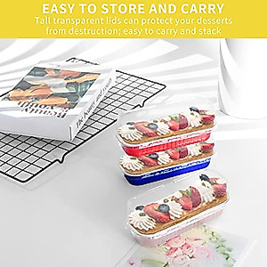 HEYYUMI Disposable Mini Loaf Pans with Lids, 50pcs 6.8oz Aluminum Foil Narrow Cake Pans,Rectangle Cupcake Baking Cups Ramekins Tins Liners Containers Flans for Bread Muffin Brownie Cheesecake(Gold)