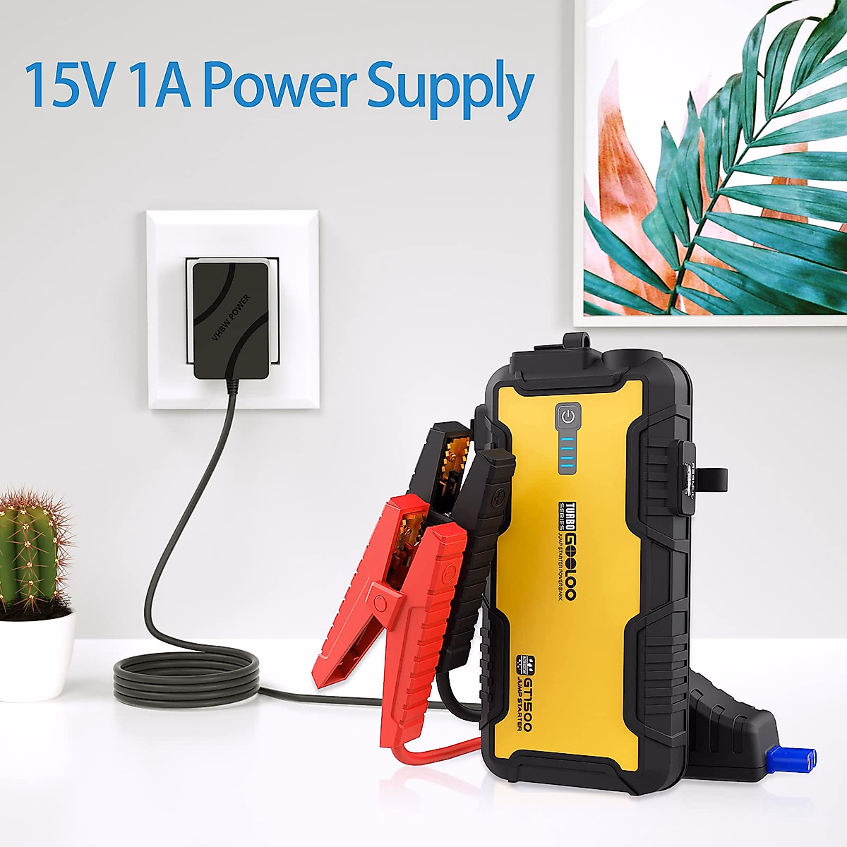 15V 1A Power Supply Charger for Car Jump Starter, Peak 450A 500A 600A 800A 1000A for Auto Battery Booster Schumacher TACKLIFE T6 DBPOWER DJS50 GOOLOO Power Supply