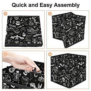 KQNZT Fabric Storage Bins, Storage Baskets for Organizing, Fabric Storage Baskets with Handles, Halloween Black Cat Bat Orchestra Spider, Foldable Storage Cubes