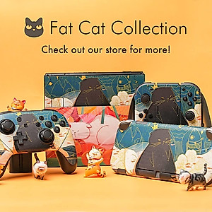 BelugaDesign Fat Cat Switch Skin | Pastel Sticker Wrap Vinyl Decal | Cute Kawaii Animal Leaves Cartoon Full Set Compatible with Nintendo Switch (Switch Standard, Multicolored)