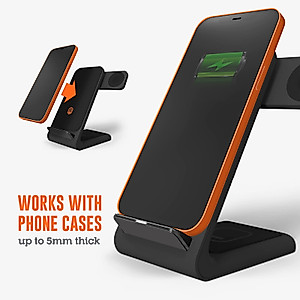 STM ChargeTree Swing - 3-in-1 Wireless Charging Station for iPhone/Samsung/Android (15W/7.5W), AirPods (5W), Apple Watch (3W) - Qi Certified Charging Stand - Black (stm-931-323Z-02)