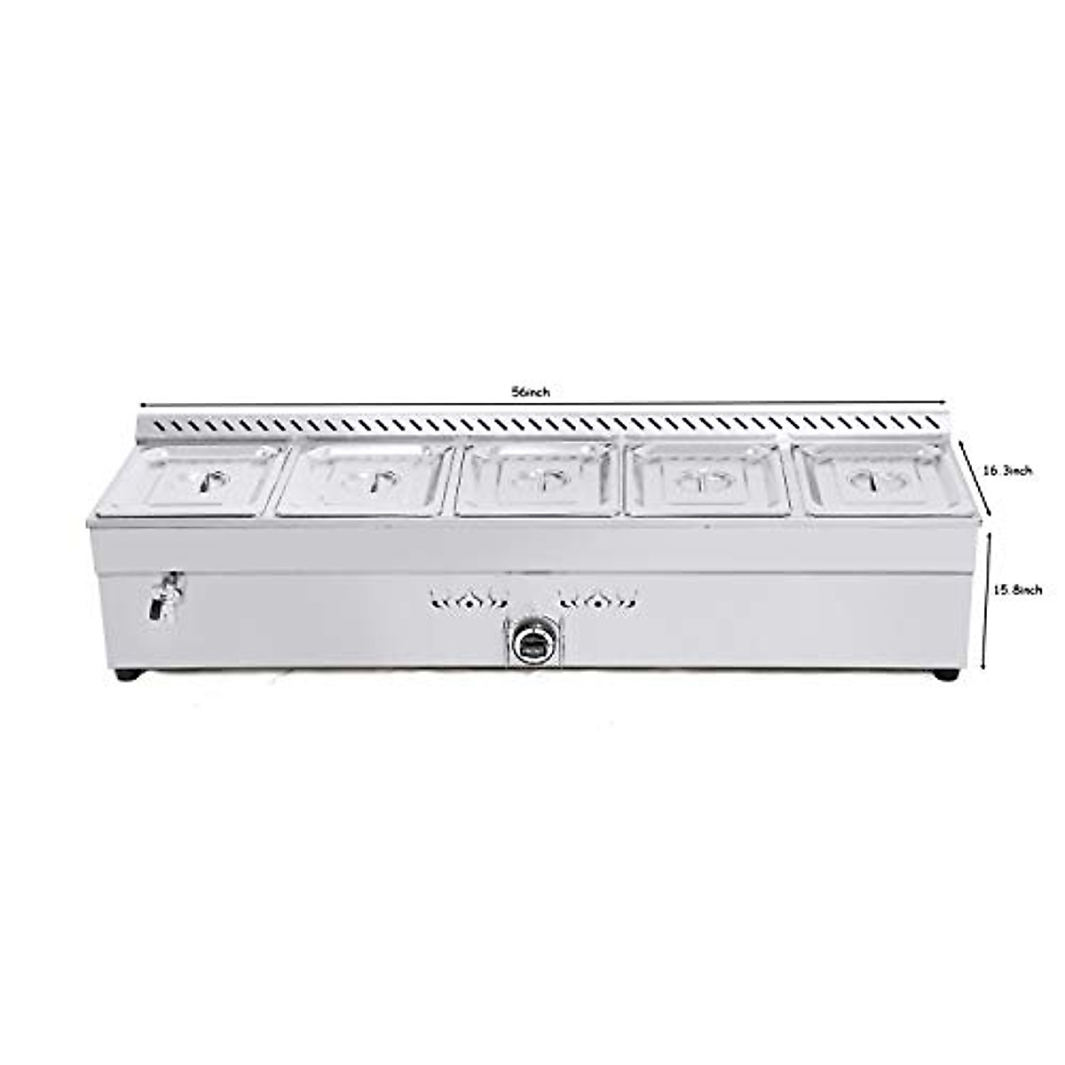 TECHTONGDA Propane Gas Food Soup Warmer Stove Bain Marie Commercial Canteen Buffet Steam Heater 12''x8.7''x6'' Pan 5 Pan