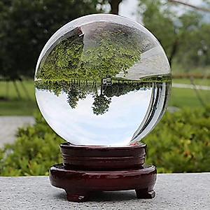 awagas K9 Crystal Ball 150mm Clear Crystal Ball Artificial Glass Crystal Ball Magic Healing Crystal Sphere Ball Lense Ball with Wooden Stand for Meditation Divination Healing Photography Decoration