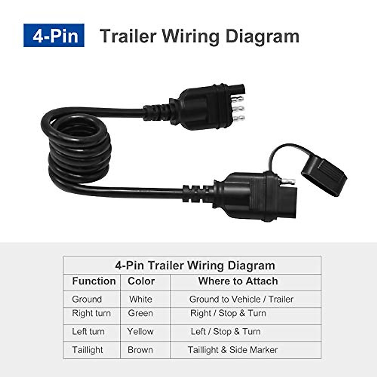 Saihisday 4 Pin Trailer Plug Extender Trailer Wire Extension Harness 28" 2.3Feet