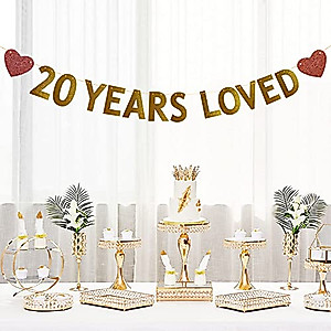 20 YEARS LOVED Banner for 20th Birthday /Wedding Anniversary Party Decorations Supplies, Pre-strung, No Assembly Required, Gold Glitter Paper Garlands Banner, Letters Gold, Betteryanzi